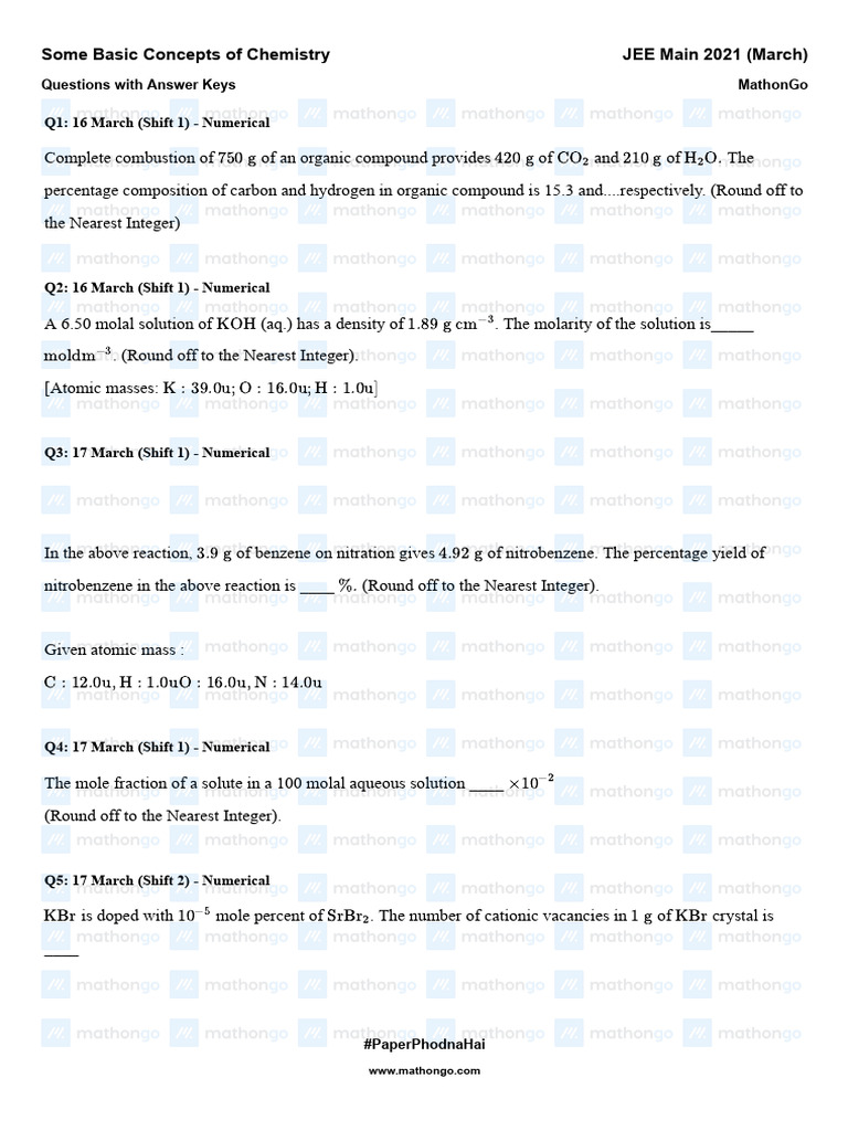 Mole 2021 March | PDF | Mole (Unit) | Chemistry