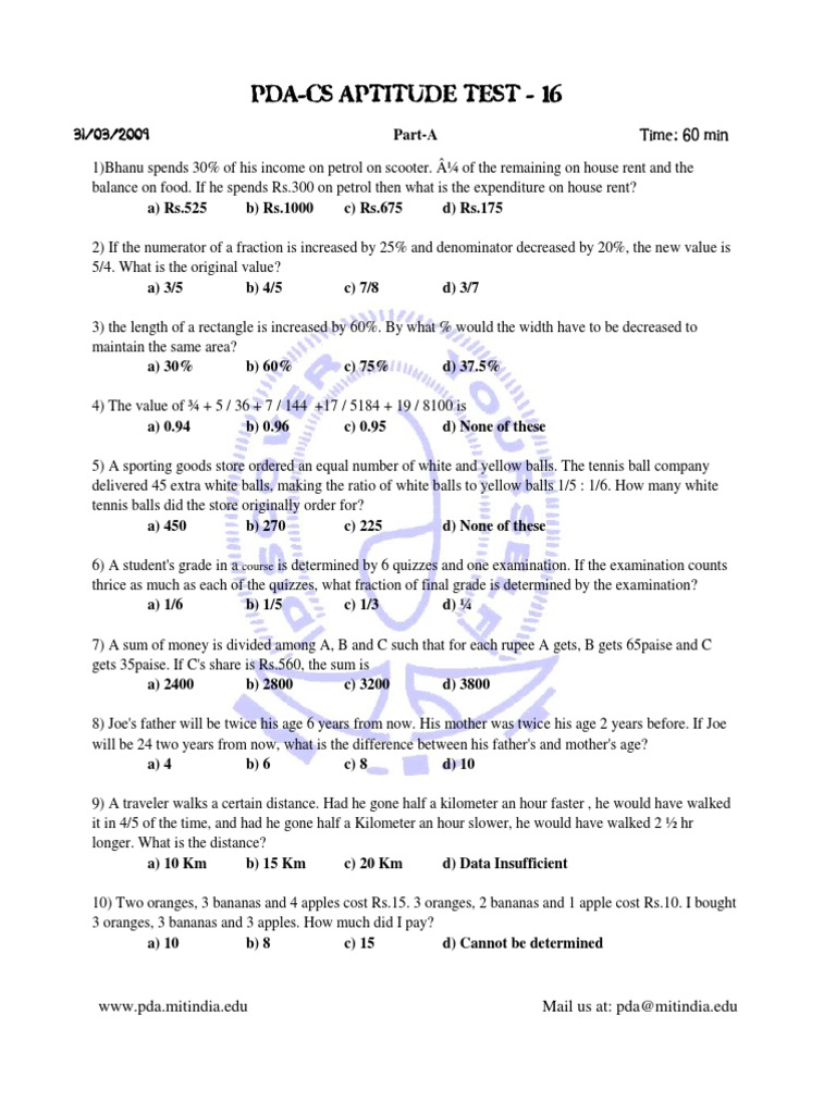 PDA CS Aptitude Test XVI | Download Free PDF | Computer Programming ...