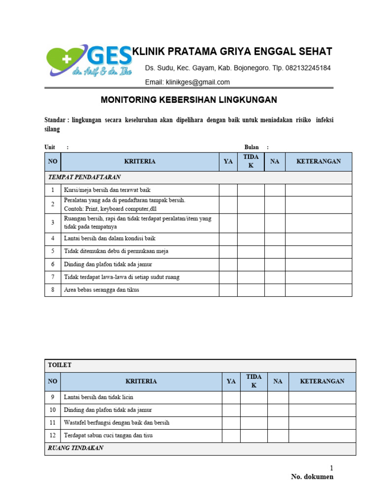 Monitoring Kebersihan Ruangan Klinik | PDF