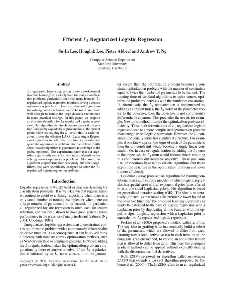 Aaai06 Efficientl1logisticregression | PDF | Mathematical Optimization ... Aaai06 Efficientl1logisticregression | PDF | Mathematical Optimization ...