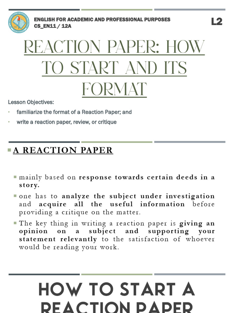 EAPP L2 - Reaction Paper How To Start and Format | PDF | Evaluation