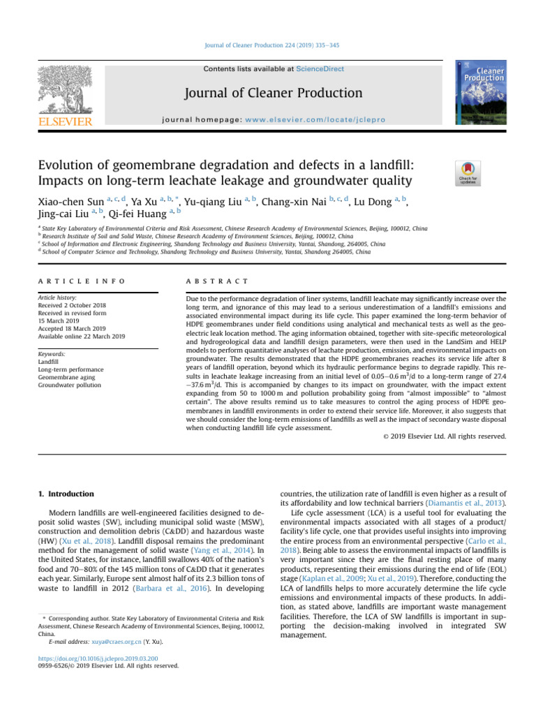 Evolution of Geomembrane Degradation and Defects in A Landfill ...