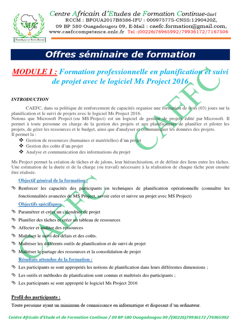 Formation MS Project 2016: Planification Projets | PDF | Planification ...