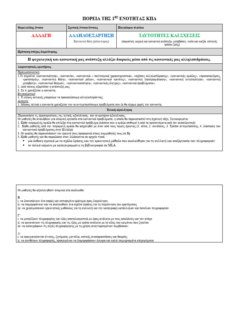 ΦΥΛΛΟ ΕΡΓΑΣΙΑΣ ΓΙΑ ΤΗΝ 1Η ΕΝΟΤΗΤΑ | PDF
