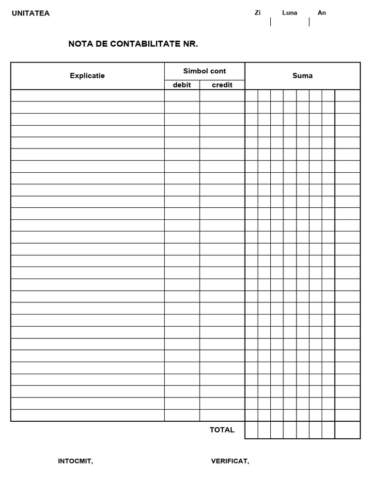 Nota Contabilitate Formular Excel | PDF