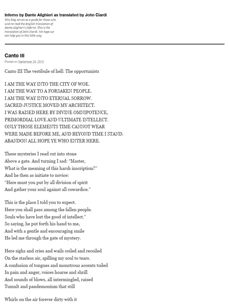 Canto III: The Vestibule of Hell | PDF | Hell | Dante Alighieri