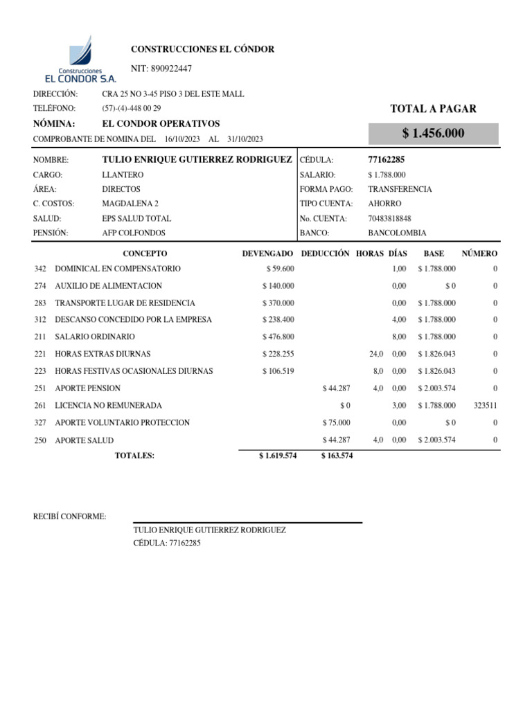 Comprobante Nomina 2023 10 2 Pdf