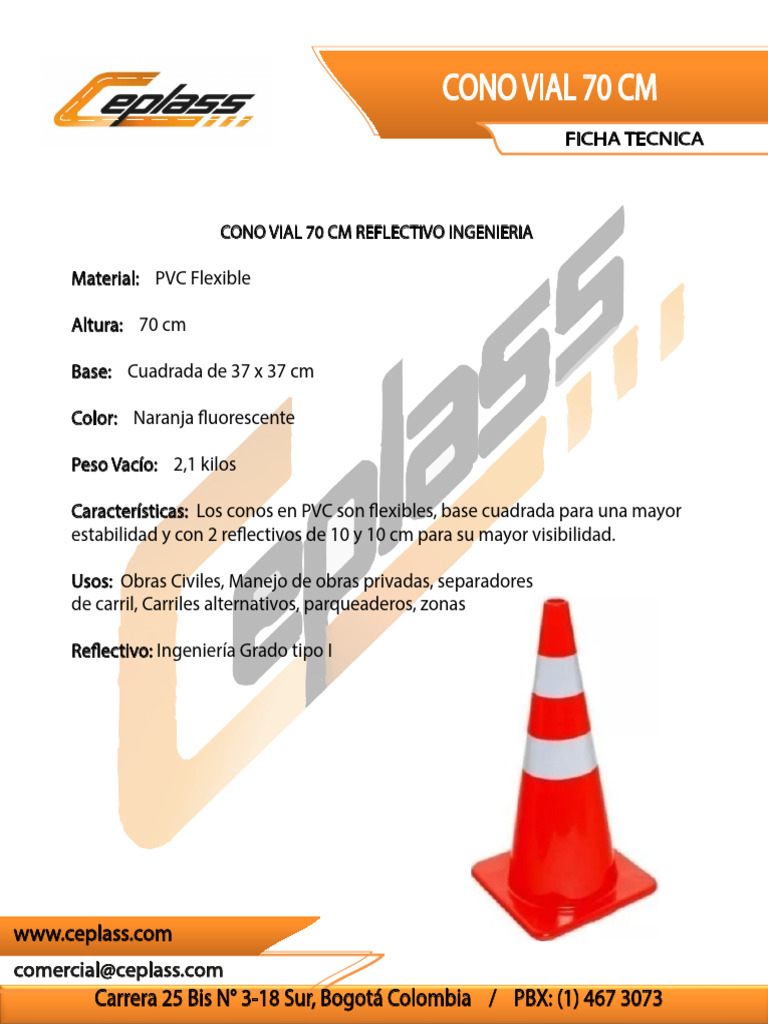 Ficha Tecnica Cono Vial 70 CM Reflectivo Ingenieria | PDF