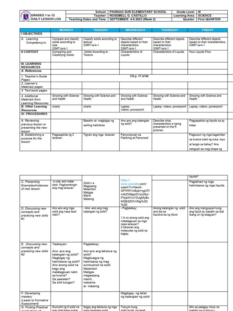 DLL Science-3 q1 W-2 | PDF | Behavior Modification | Cognition