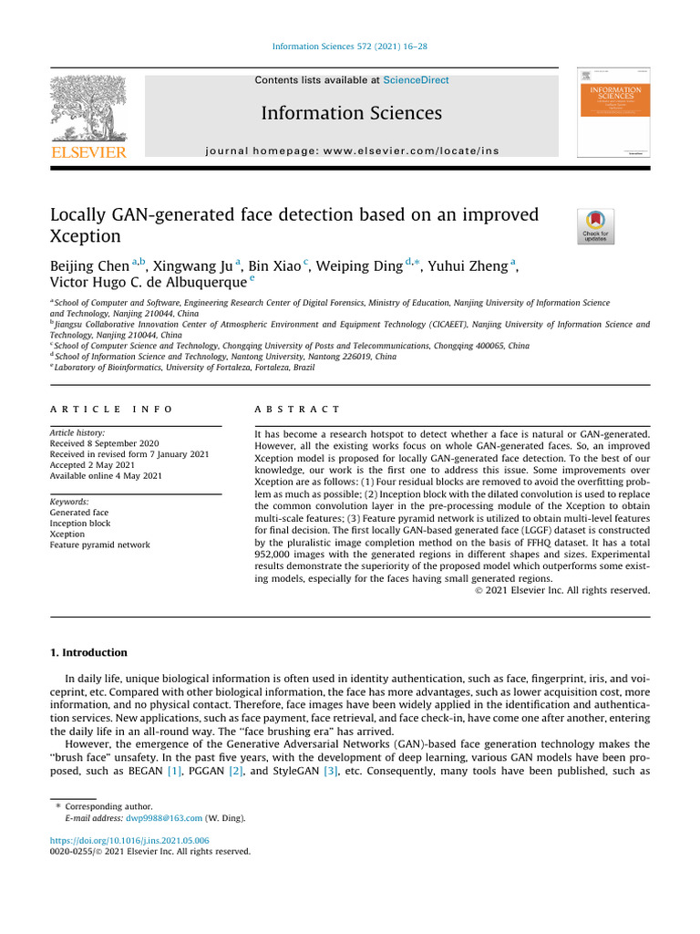 Locally GAN-generated Face Detection Based On An Improved Xception | Download Free PDF | Applied ...