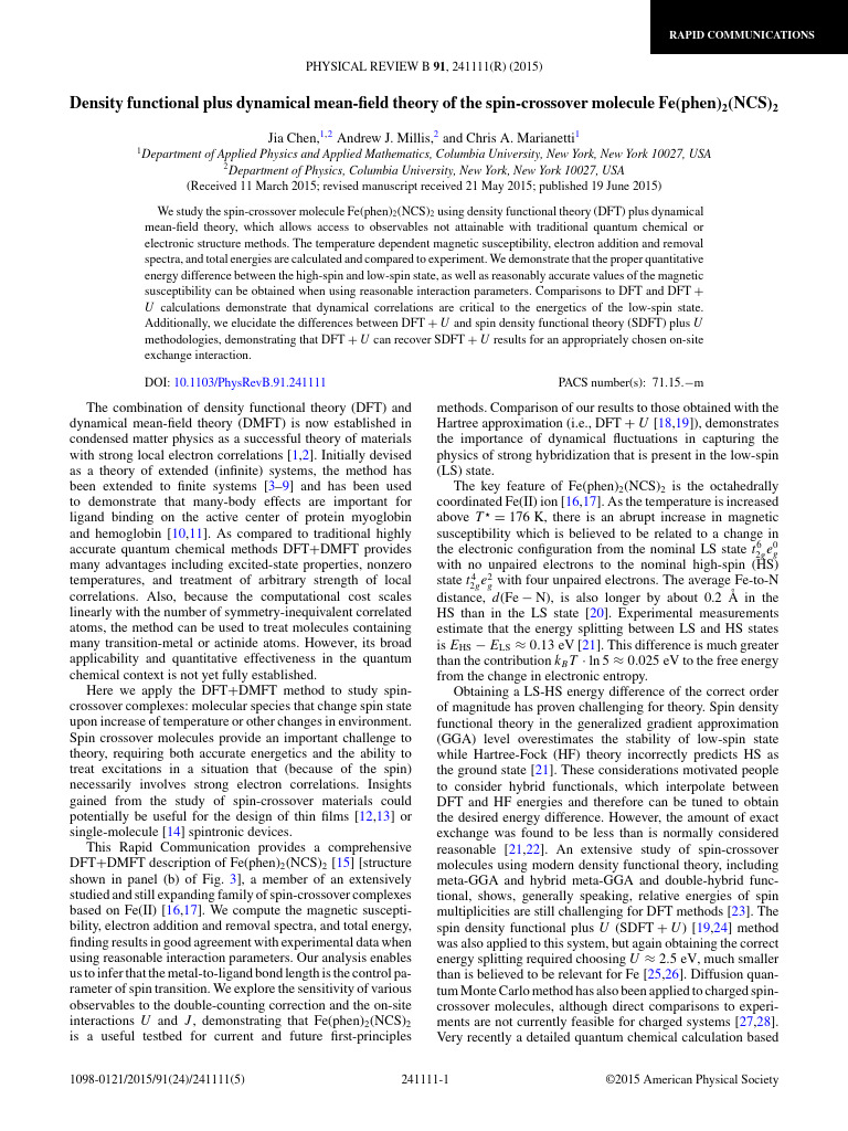 PhysRevB 91 241111 | PDF | Density Functional Theory | Quantum Chemistry