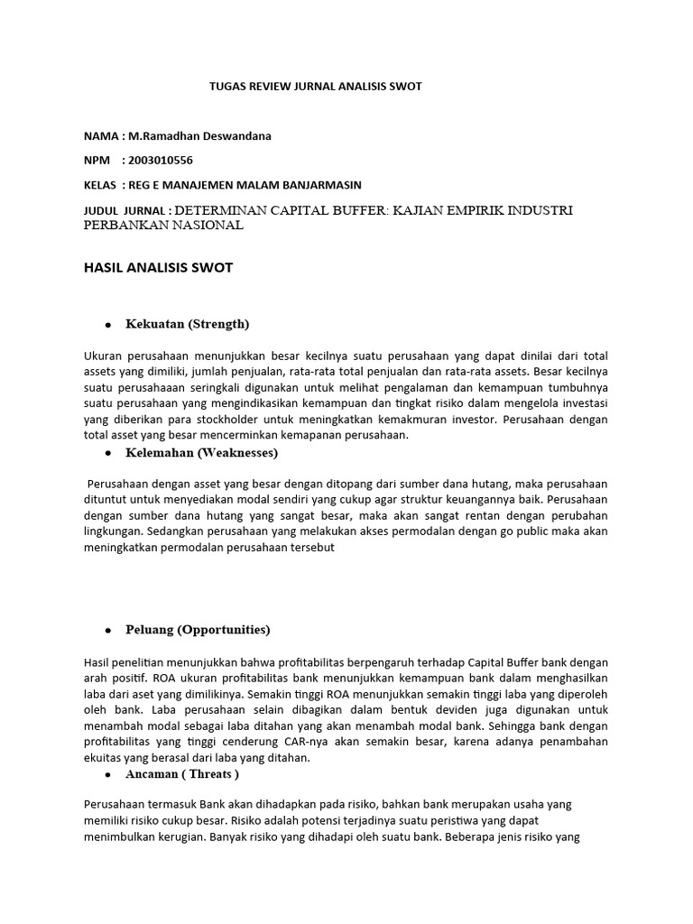 Tugas Review Jurnal Analisis Swot 2 | PDF