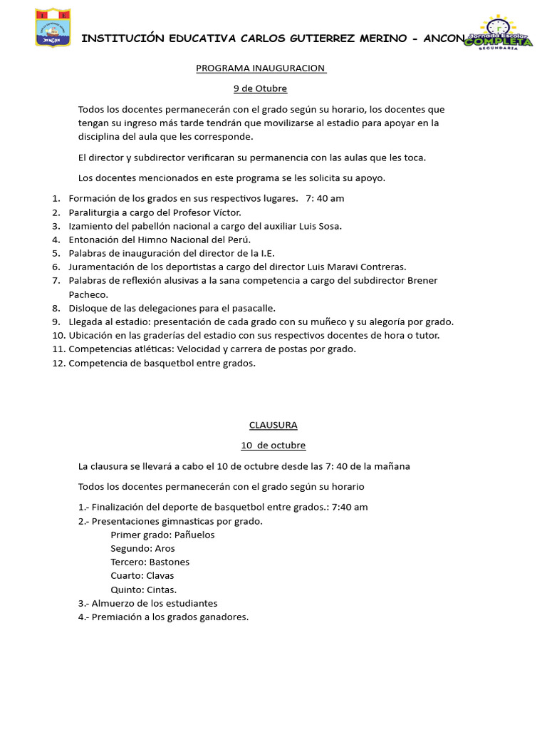 Programa de inauguración olimpiadas | PDF