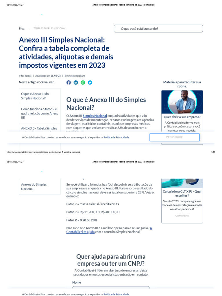 Anexo III Simples Nacional - Tabela Completa de 2023 - Contabilize ...