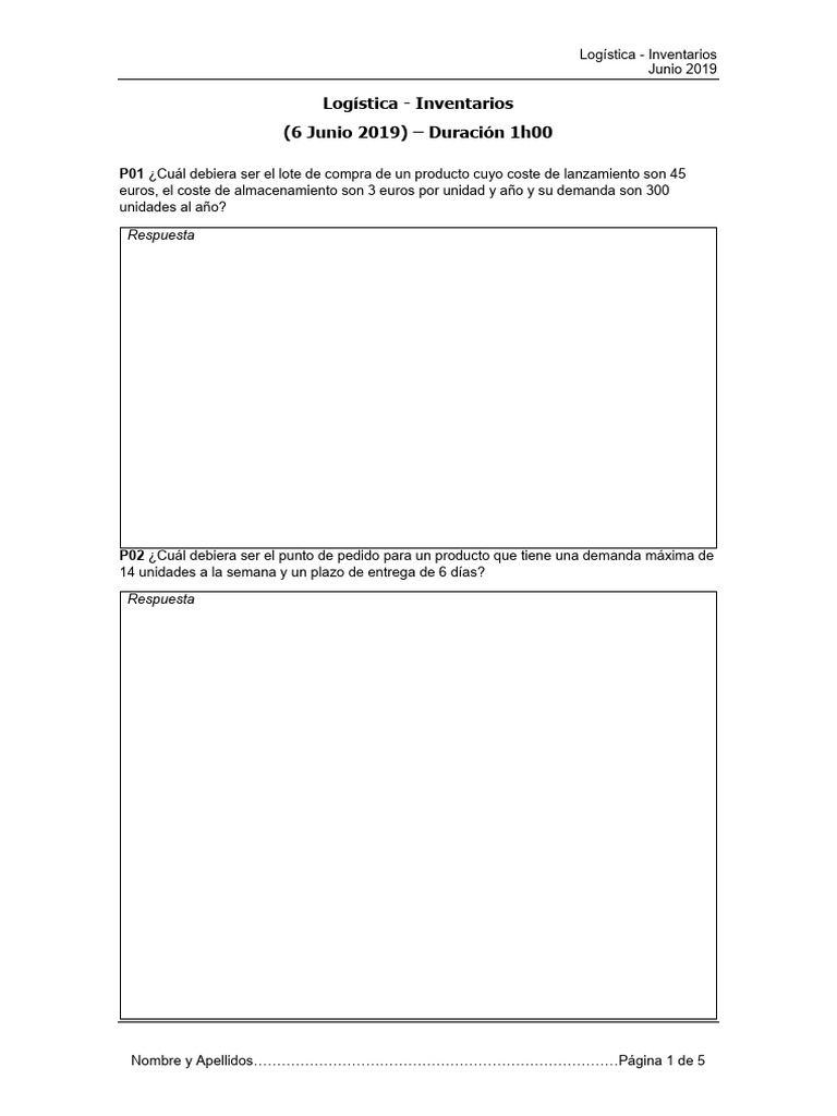 Examen Logistica 2019 | PDF | Logística | Economias