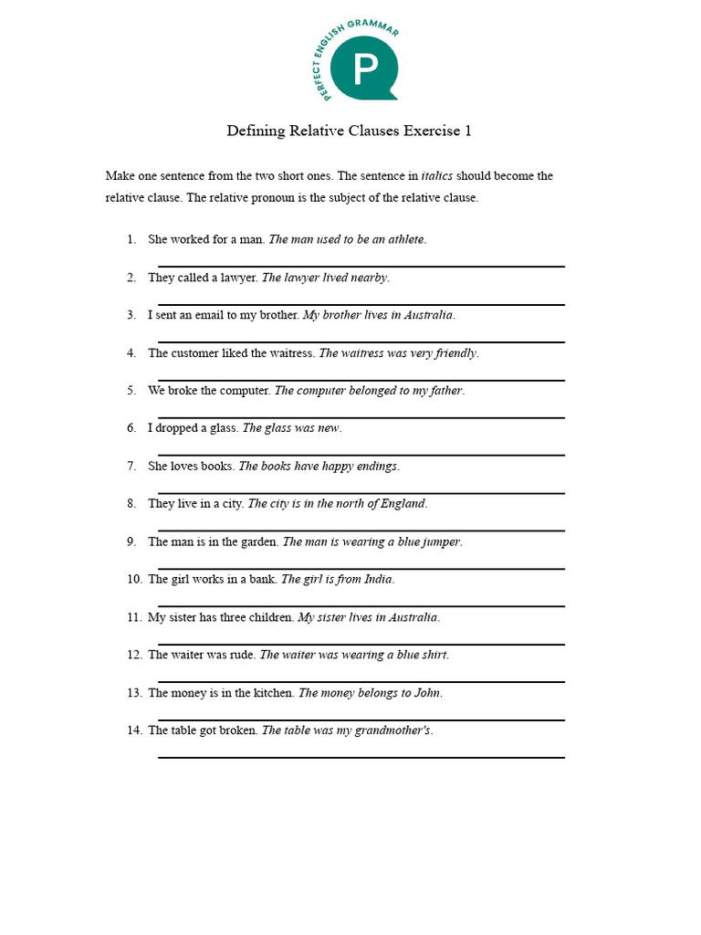 Relative Clauses Exercise 1 Pdf
