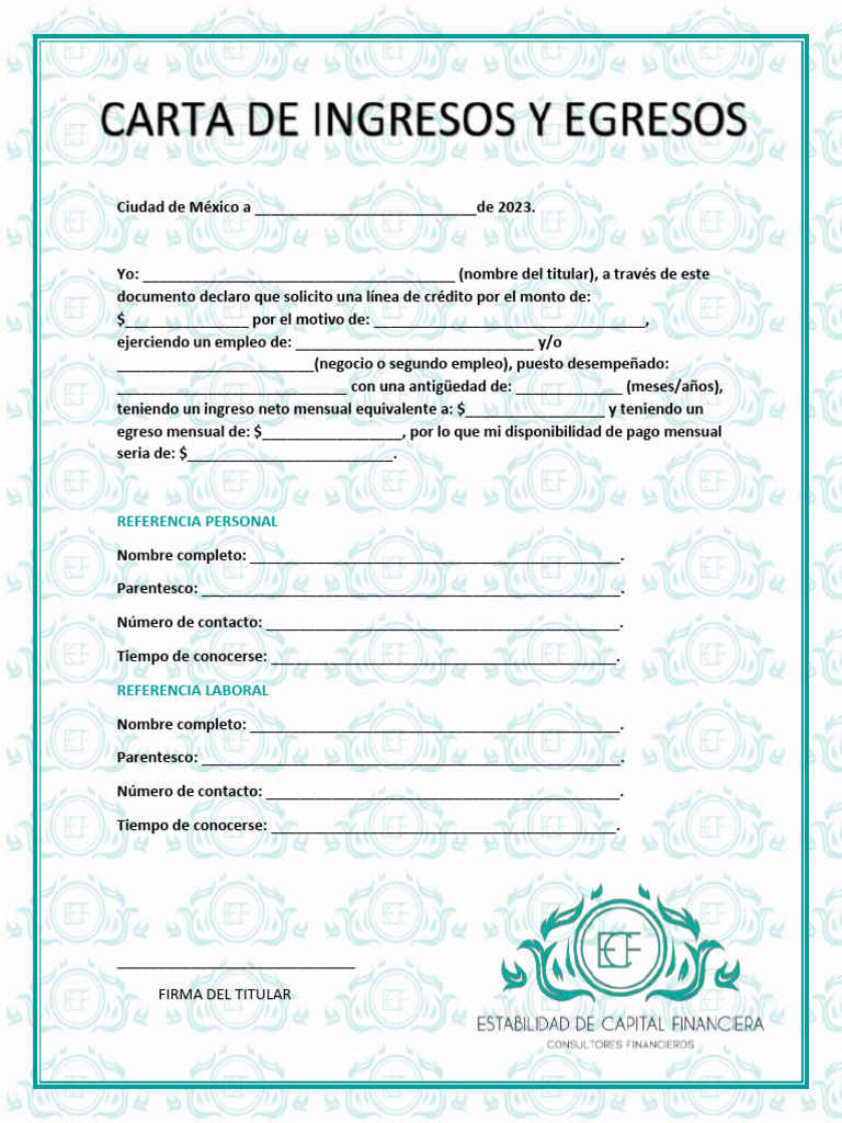 Carta de Ingresos y Egresos Ecf. | PDF
