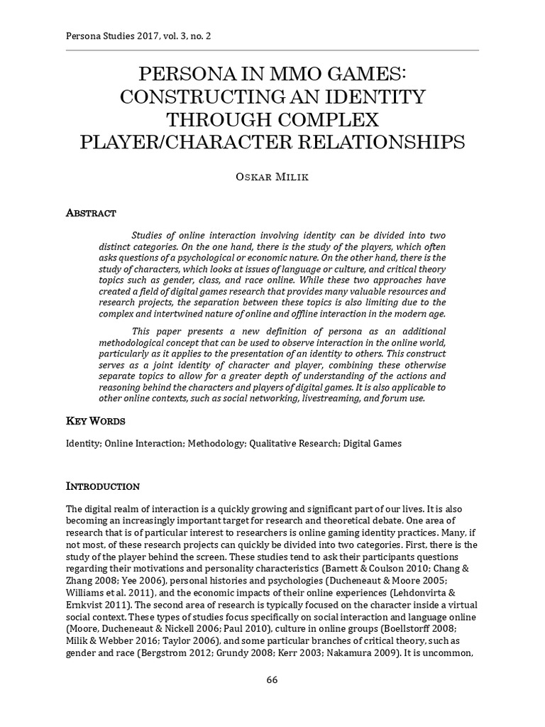 Identity in MMO Games: Persona Analysis | PDF | Virtual World ...