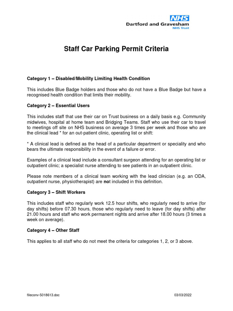 Staff Car Parking Permit Categories (April 2021) | PDF | Science & Mathematics
