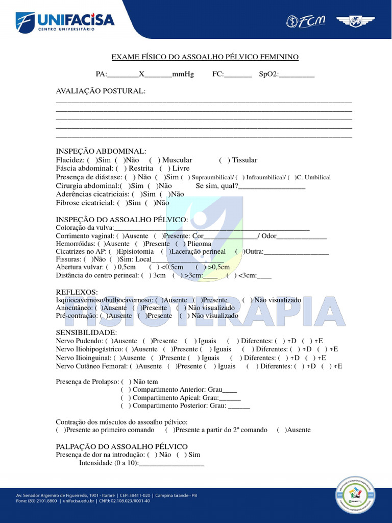 Exame Físico do Assoalho Pélvico Feminino | PDF | Pélvis | Anatomia