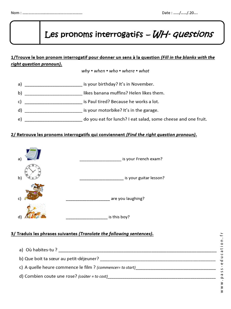 WH Questions 6ème Exercices Sur Les Pronoms Interrogatifs | PDF