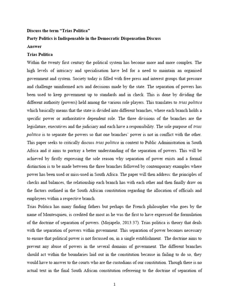 Trias Politica | PDF | Separation Of Powers | Legislature