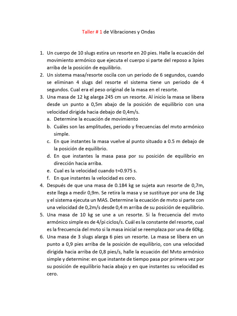 Taller 1 | PDF | Oscilación | Masa Taller 1 | PDF | Oscilación | Masa