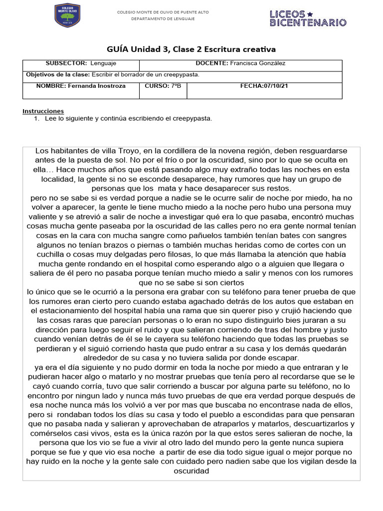 Guía de Taller - Creepypasta | PDF