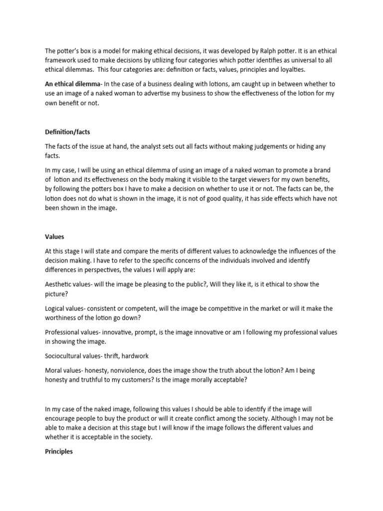 Potters Box Doc 2 | PDF | Human Communication | Ethical Theories