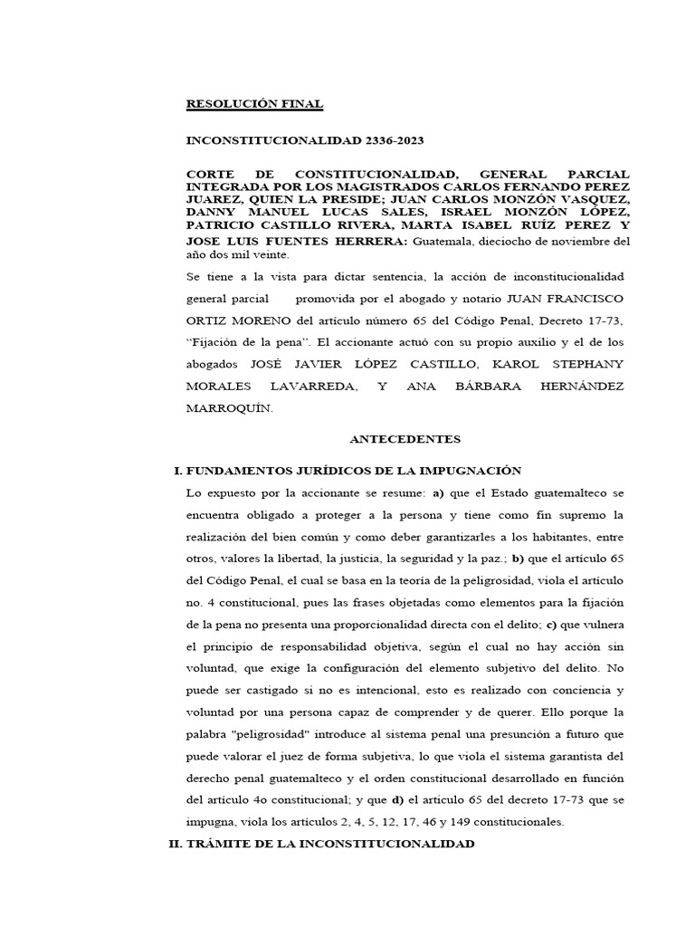 RESOLUCIÓN FINAL INCONSTIT. | PDF | Derecho penal | Guatemala