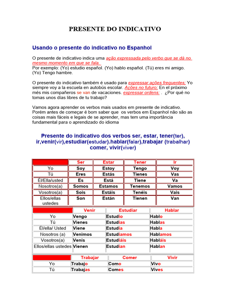 Verbos en Presente de Indicativo en Español | PDF | Lenguas de Europa