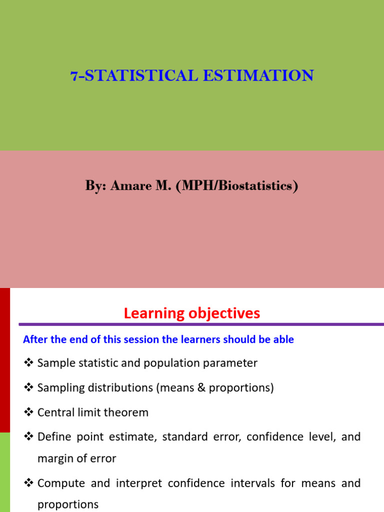 7 Estimation Pdf Confidence Interval Estimator