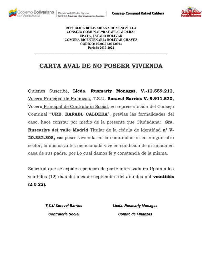 Carta AVAL 2022 | PDF