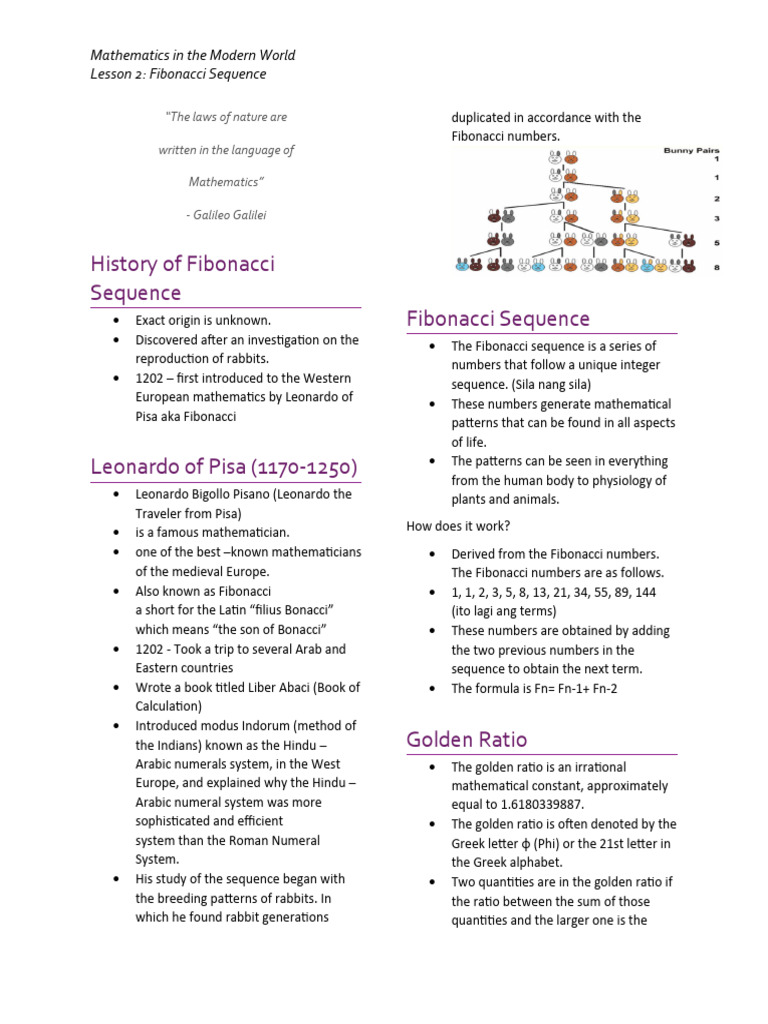 MMW Lesson 2 Fibonacci Sequence | PDF | Numbers | Elementary Mathematics