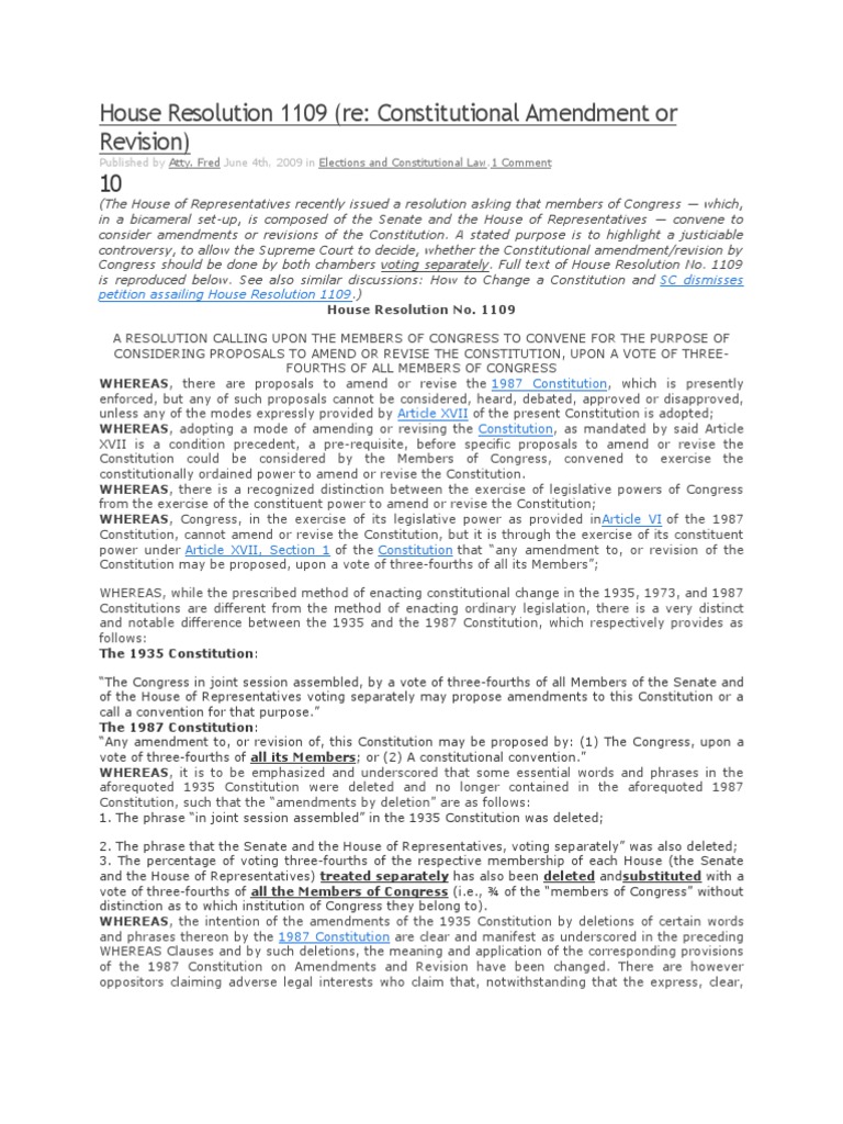 Amendment vs. Resolution | PDF | Constitutional Amendment | United ...