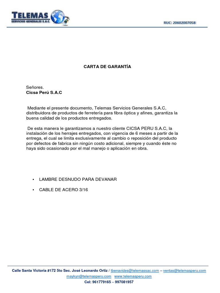 Carta de Garantía | PDF