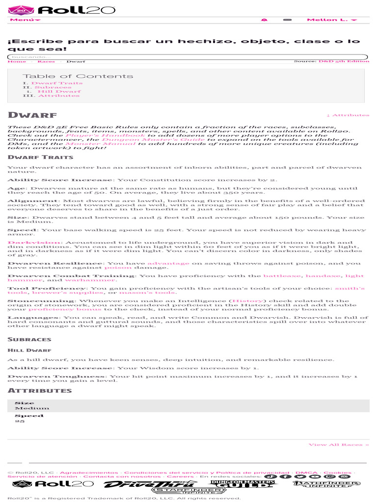 Dwarf - D&D 5th Edition On Roll20 Compendium | PDF | Dwarf (Dungeons ...