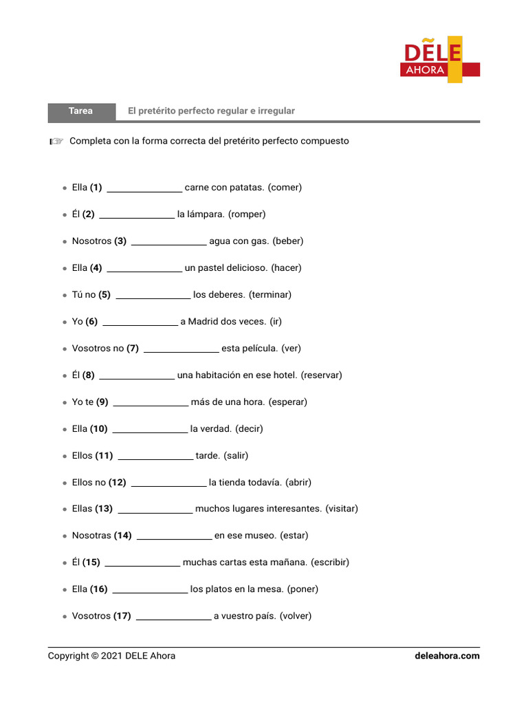 El Preterito Perfecto Regular e Irregular | PDF