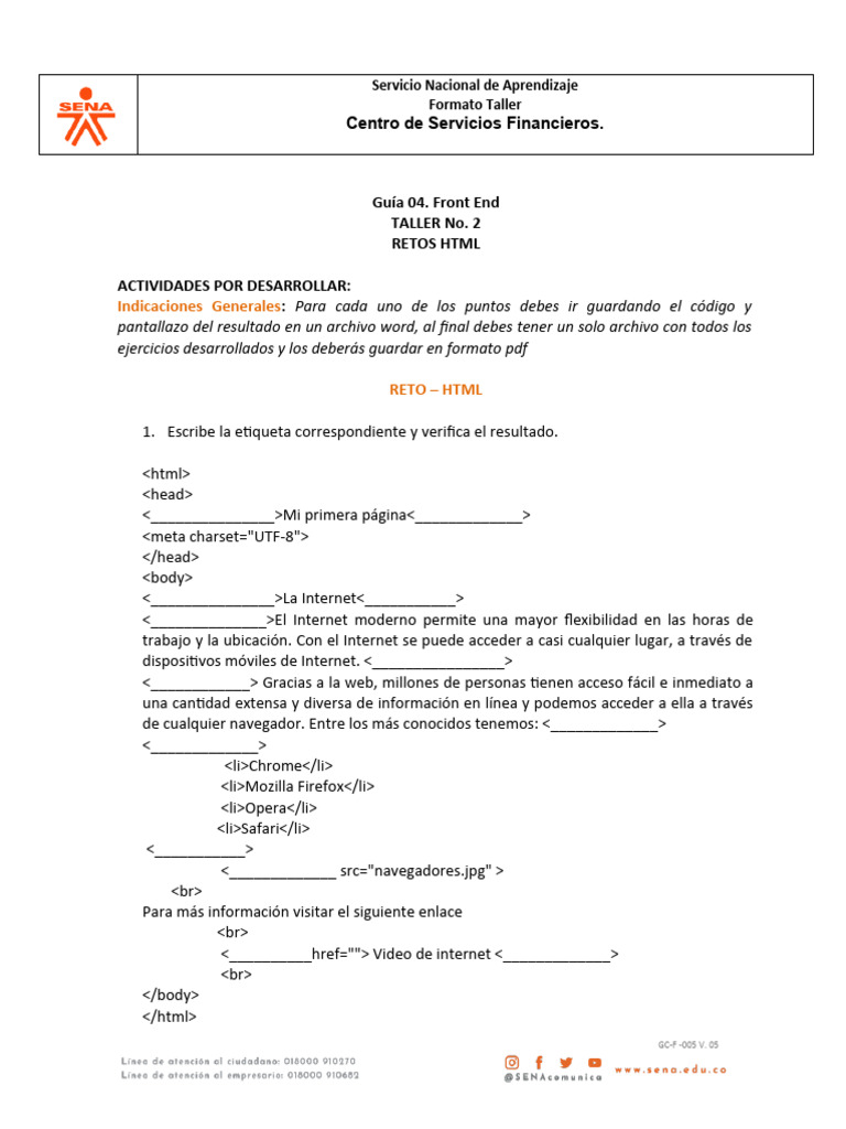 04 03 05 Taller Retos HTML | PDF | HTML | Internet y web