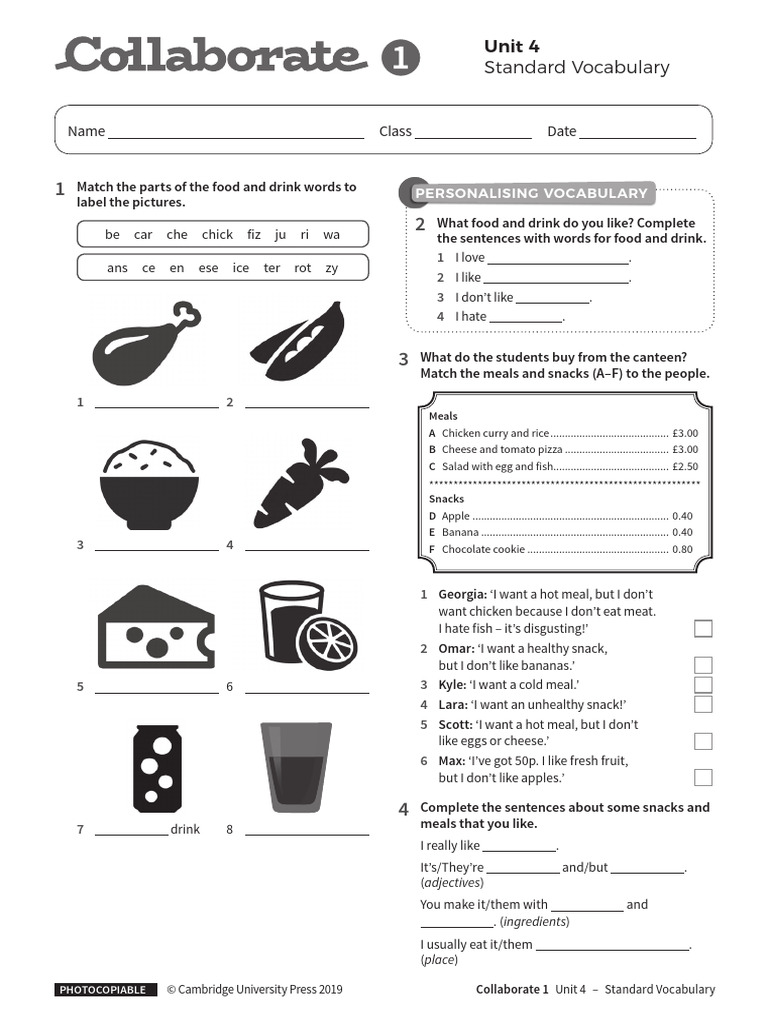 Vocabulary Unit 4 | PDF | Western Cuisine | Foods