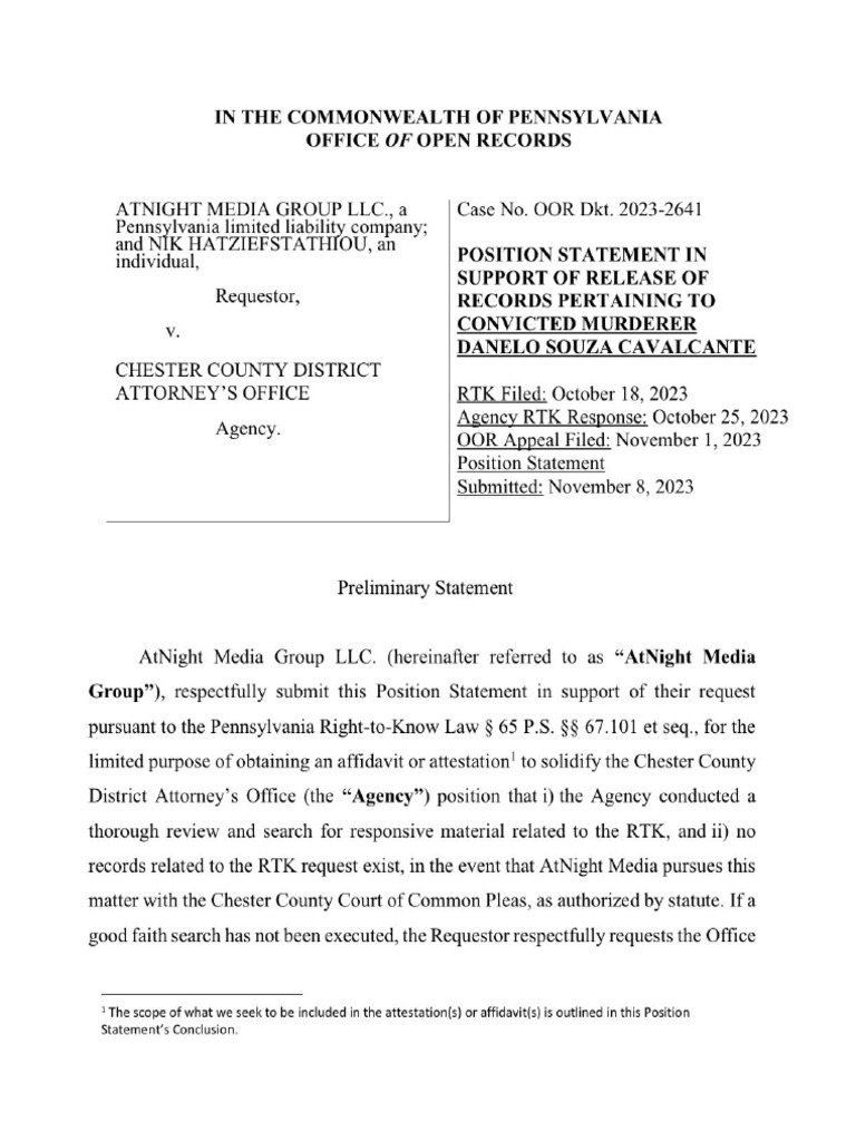 Hatziefstathiou v. Chester County District Attorney's Office (OOR 2023 ...