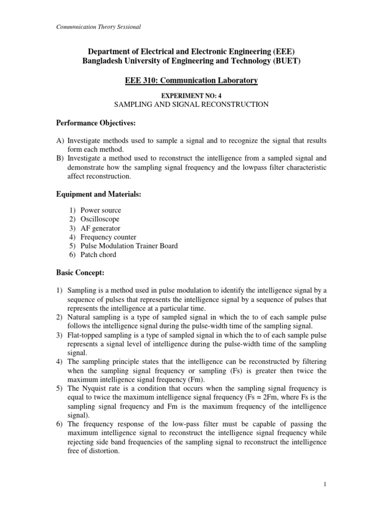 EEE310 Exp4 | PDF | Sampling (Signal Processing) | Low Pass Filter