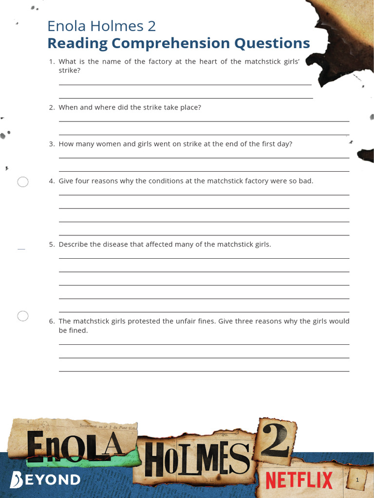 Reading Comprehension Questions: Enola Holmes 2 | PDF | Labor | Labor ...