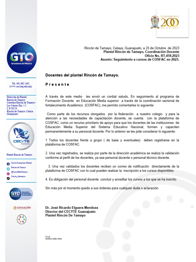 Oficio COSFAC | PDF | Maestros