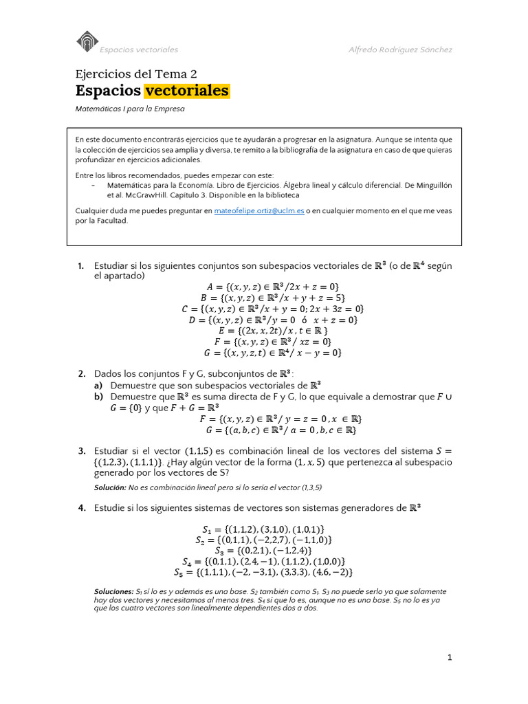 Tema2_Ejercicios_v2 (6) | PDF | Base (álgebra lineal) | Espacio vectorial