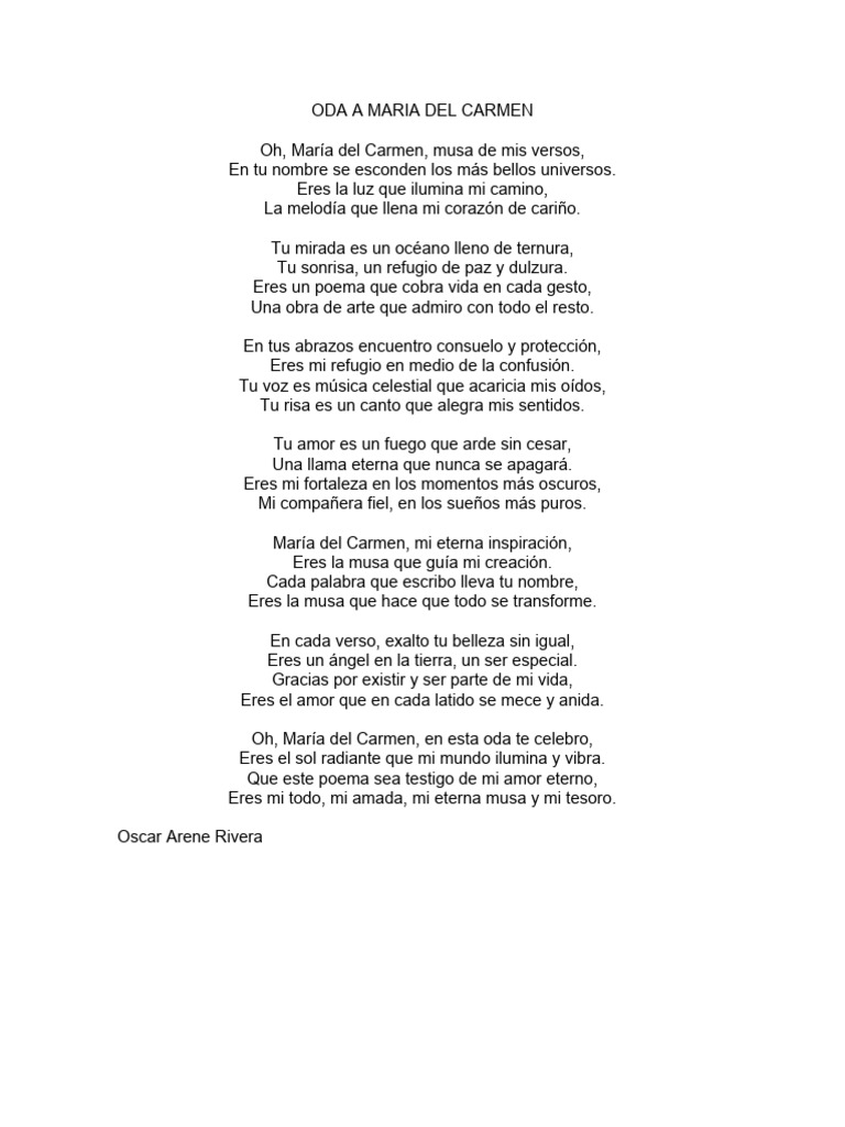 Oda a María del Carmen, mi musa | PDF