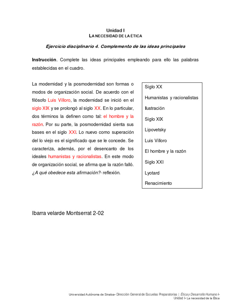 Ejercicio Disciplinario 4. Complemento de Ideas Principales | PDF ...