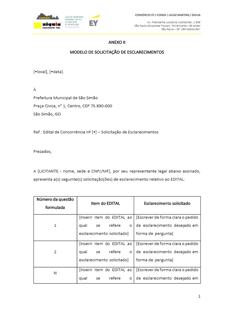 3. Minuta do Edital - Anexo II (Modelo de Solicitação de Esclarecimento ...
