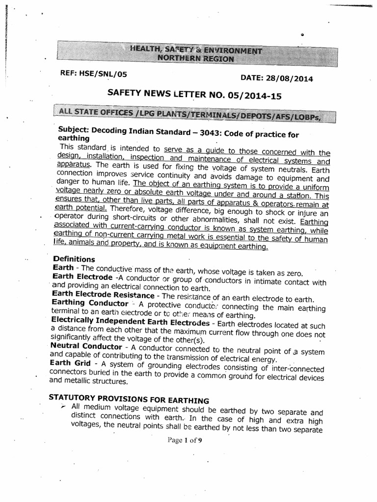 Safety News Letter05 Earthing As Per IS 3043 | PDF