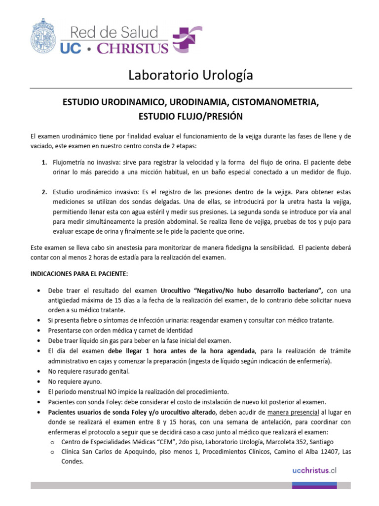 Laboratorio Urología: Estudio Urodinamico, Urodinamia, Cistomanometria ...